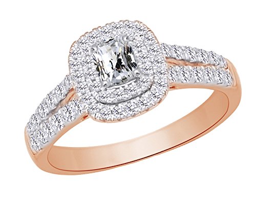 AFFY Cushion Shape Split Shank Double Halo Engagement Wedding Ring In 14k Rose Gold With 0.62 cttw White Natural Diamond With Ring Size 5