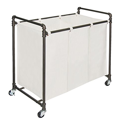 Real Home Innovations 028-28003 Modern Industrial Style 3 Section Laundry Sorter, 33.24β W x 17.10β D x 30.50βH, Satin Pewter