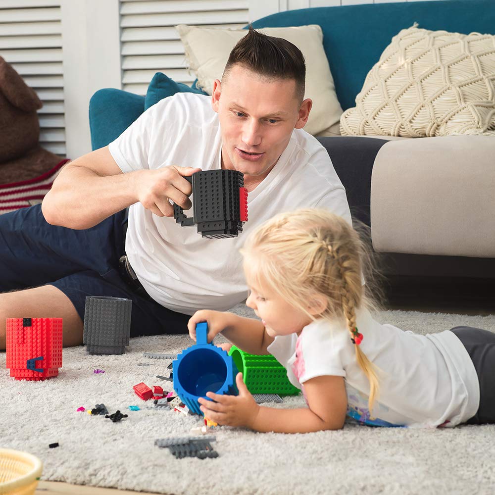 BOMENNE Build-on Brick Mug,Funny Novelty Coffee Mug,Creative DIY Building Blocks Cup,Birthday Party Cups for Kids,Unique Gifts for Christmas,Black