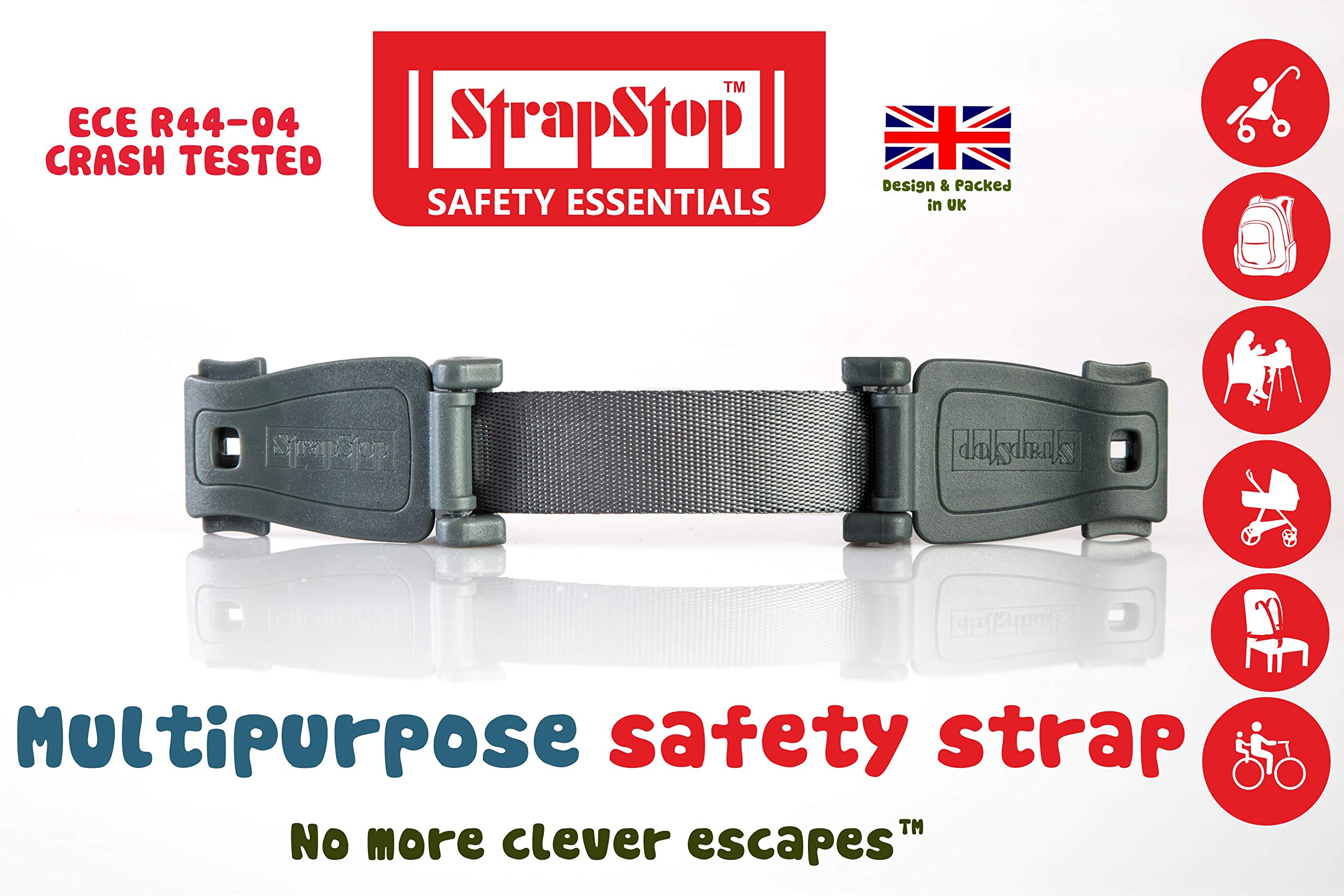 STRAP STOP Anti Escape Car Seat Strap — UK Made, Crash Tested, ECE R44-04 & R129 Passed Buckle up Houdini Straps for Car Seat — Multi-use & Impossible to Unlock (1 x Car Seat Safety Clip) - 4 Colors