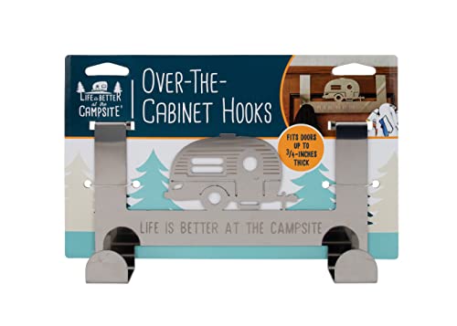 Camco Life is Better at The Campsite Over-The-Cabinet Hooks | Ideal for Small Spaces | Made of Durable Stainless Steel | (53381), Silver, Medium