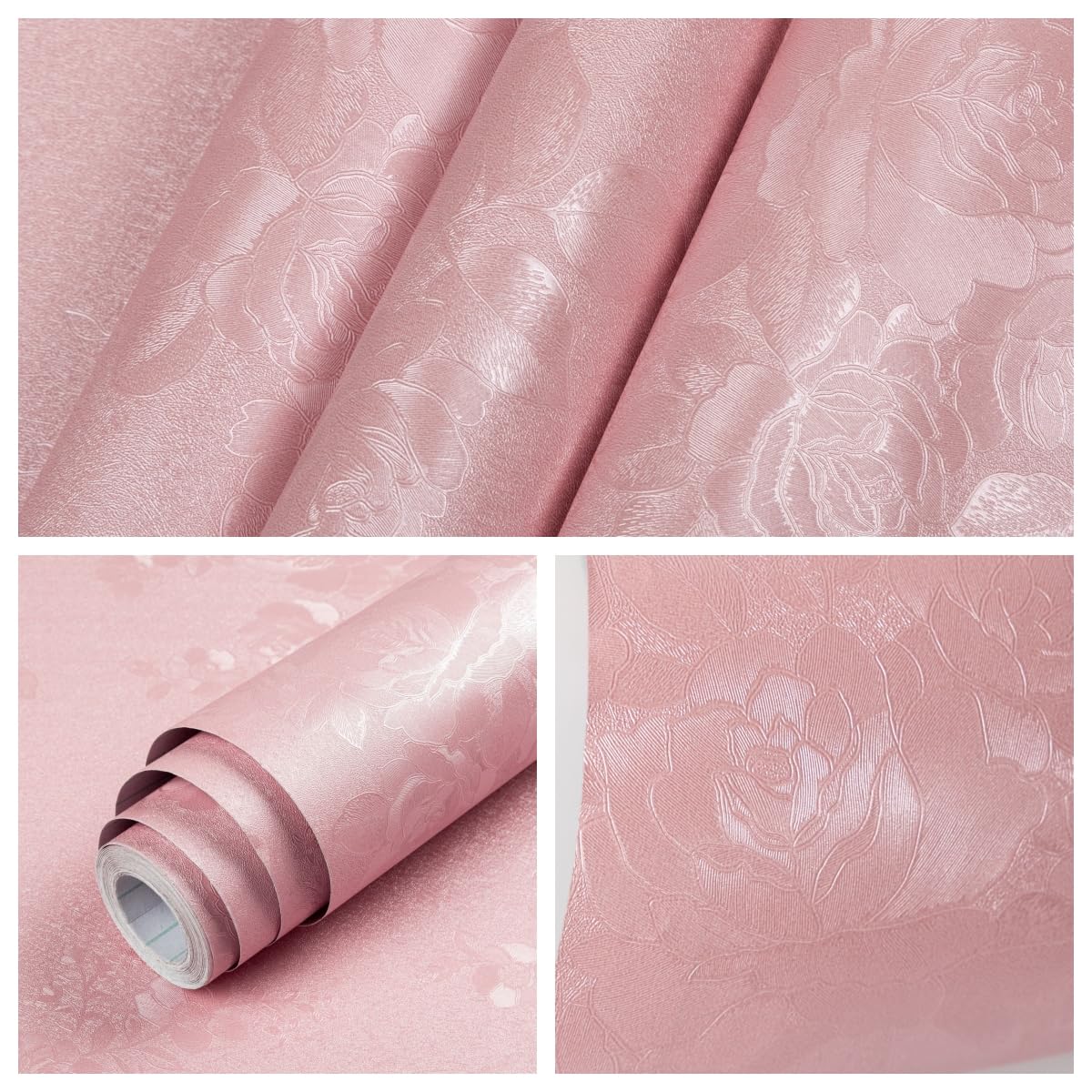 Anmon Pink Contact Paper 17.7''x118'', Peel and Stick Wallpaper Modern Self Adhesive Pink Wall Paper, Removable Renter Friendly Textured Pink Wall Paper for Wall,Cabinets, Drawers Home Decor
