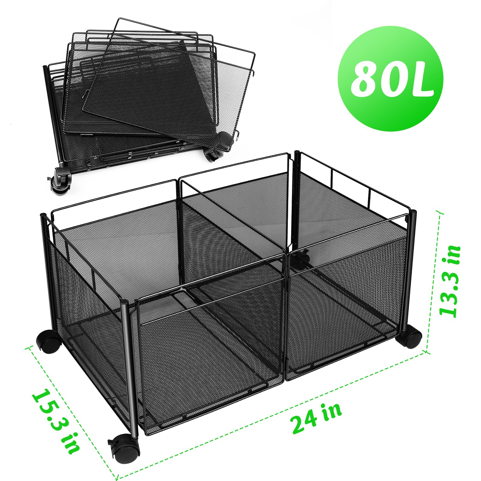 ANNKIE Toy Box,Toy Chest for Kids,Toy Box for Boys Girls, 80L Metal Toy Storage Organizer with Wheels & Removable Divider, Foldable Sturdy Large Toy Box Chest Storage for Nursery, Laundry, Camping