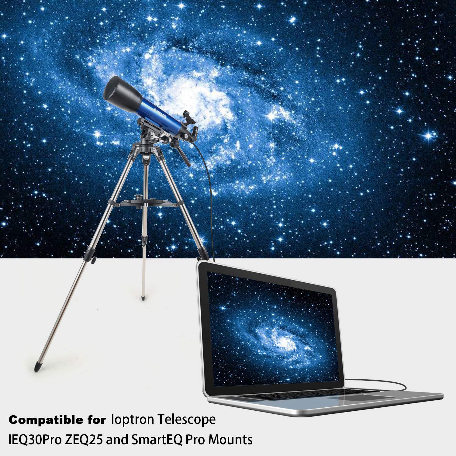 Suamdoen Ioptron Equatorial Telescope Control Cable Smart Eq Pro IEQ30pro USB RS232 Adapter to 4p4c RJ9 Connector FT231XS Upgrade Control Console Cable Compatible ASCOM ZEQ25 EQPro Mounts (3.2 feet)