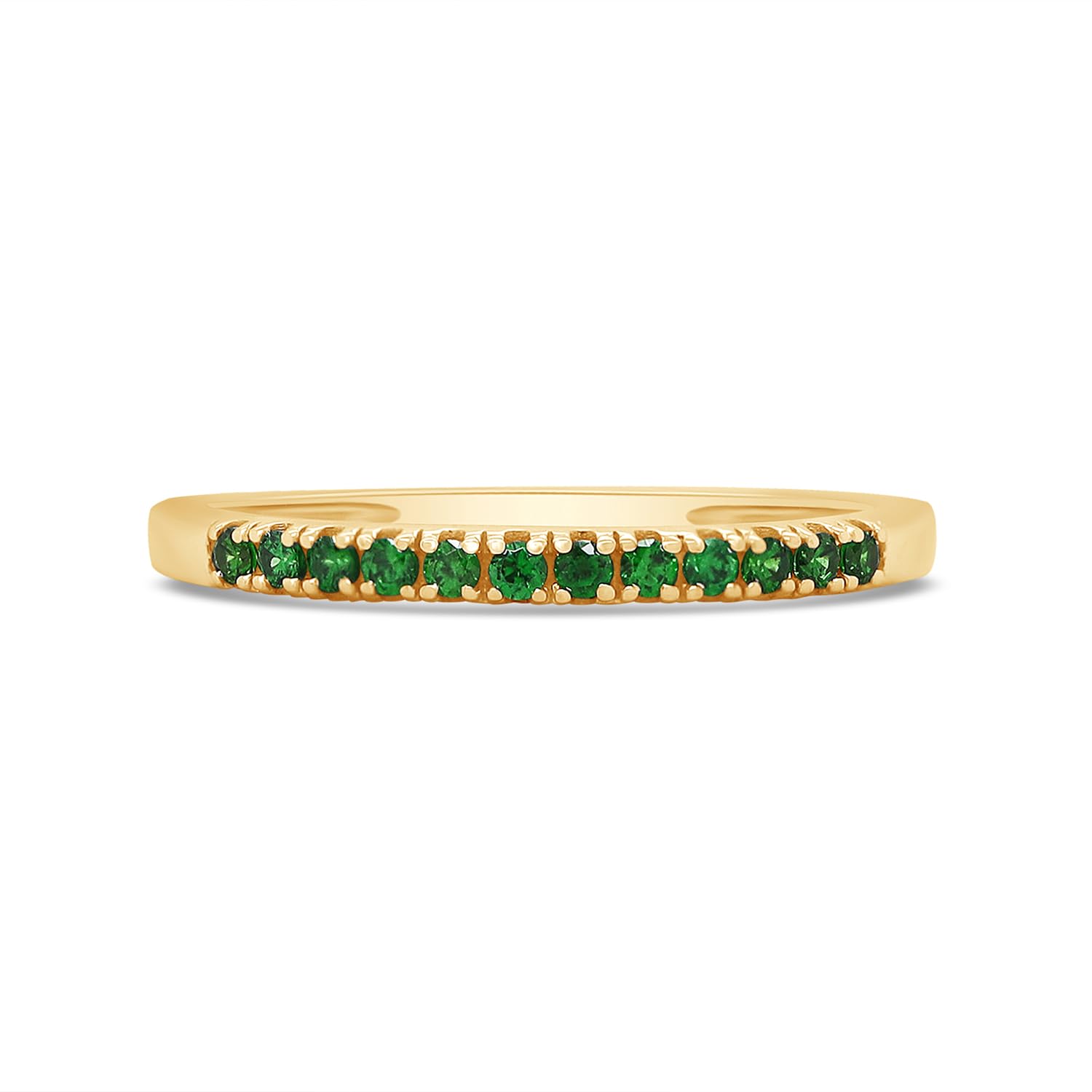 AFFY Round Cut Simulated Green Emerald Stackable Anniversary Wedding Band Ring In 14K Yellow Gold Plated 925 Sterling Silver Ring For Women Ring Size-8.5