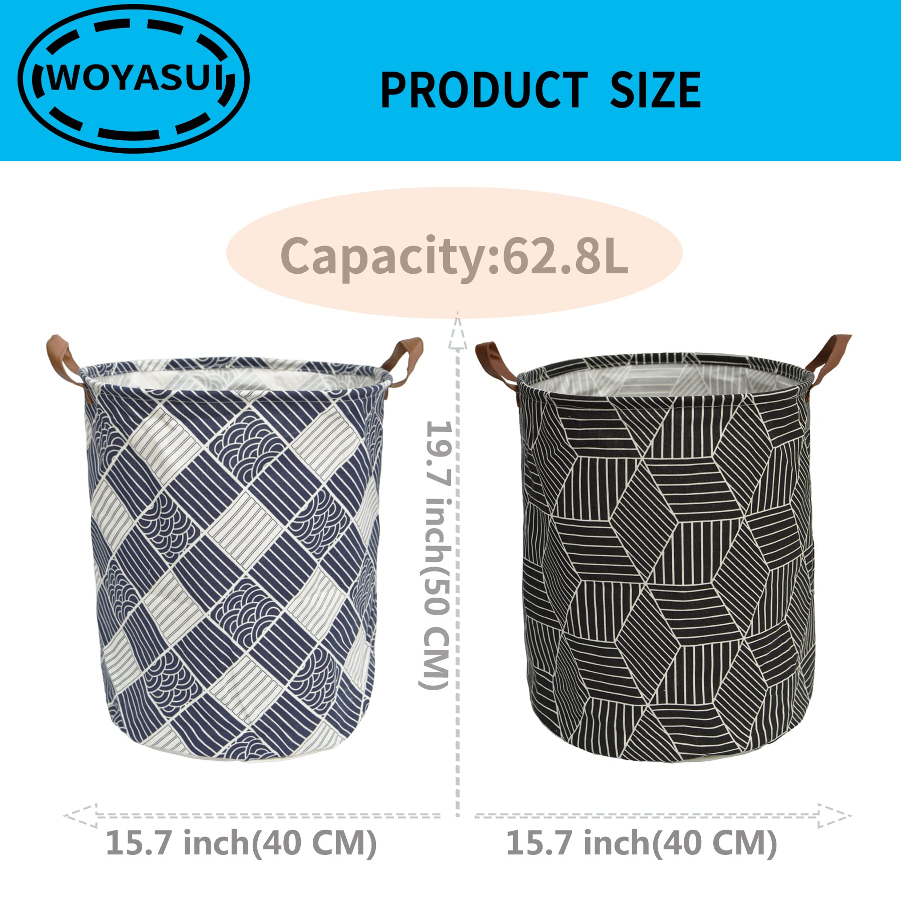 Collapsible Round Storage Bin - WOYASUI Large Laundry Hamper Waterproof Organizer with Handles/Home Decor/Toy Books Holder Clothes Nursery Basket(2 PACKS,Black Geometric & Lucky Clouds)