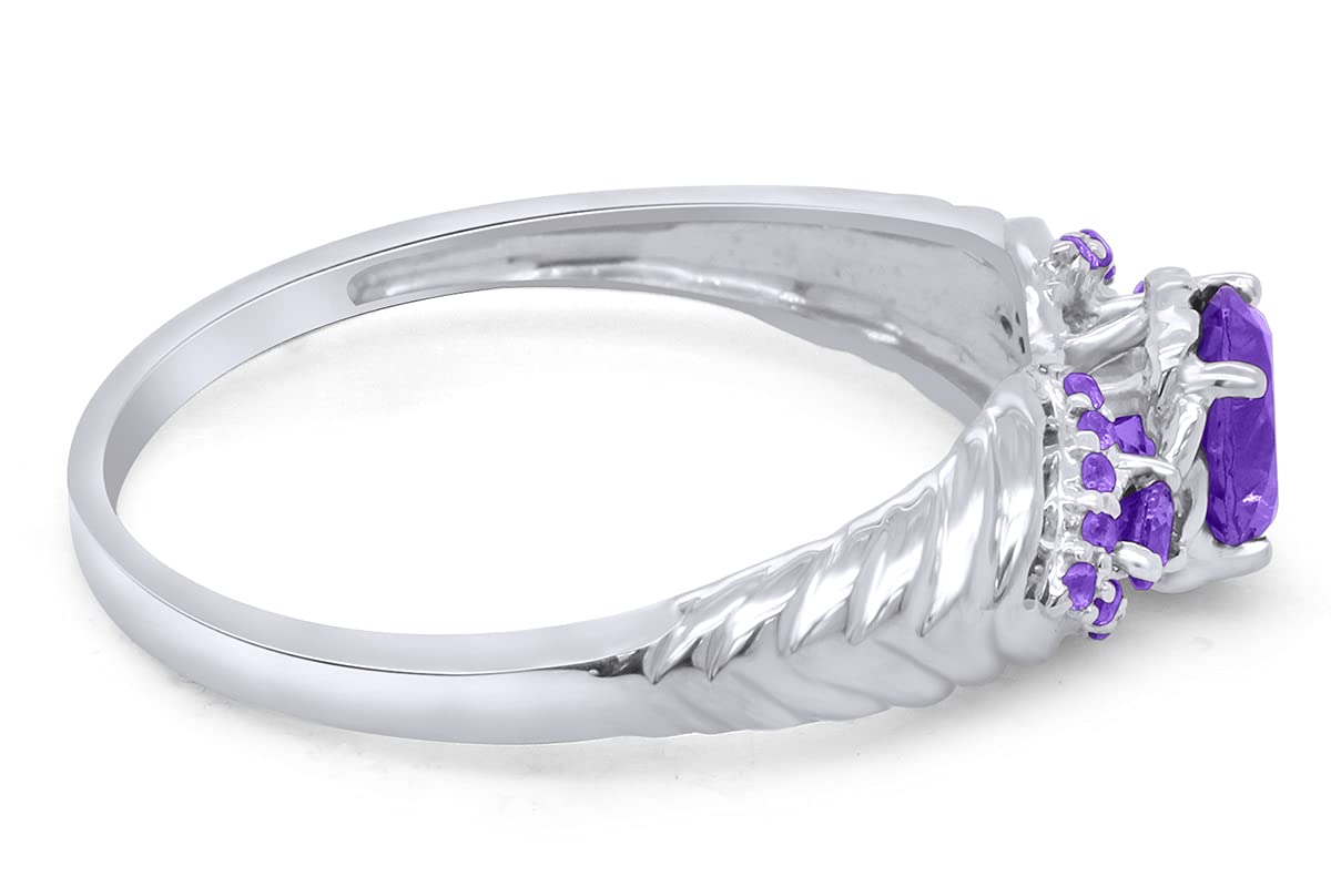 AFFY Simulated Amethyst Princess Engagement Ring in 14k White Gold Over Sterling Silver, Ring Size-7