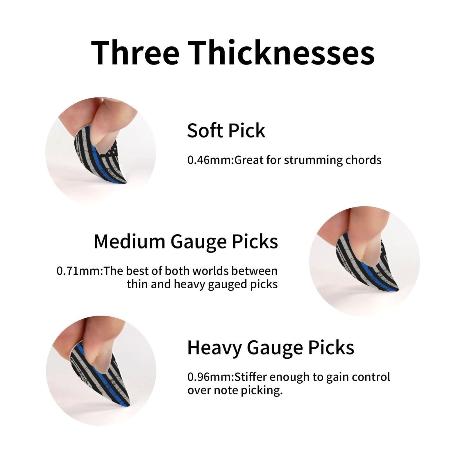 Classic Guitar Picks (12-Pack) for Eectric Guitar, Acoustic Guitar, Mandolin And Bass (One Size, Thin Blue Line Flag)