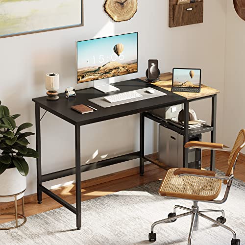 CubiCubi Computer Home Office Desk, 55 Inch Small Desk Study Writing Table with Storage Shelves, Modern Simple PC Desk with Splice Board, Black Brown Finish