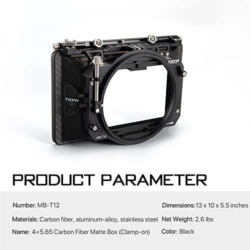 Tilta Matte Box for Studio Cinima Cameras, 3 Pcs 4x5.65 Filter Frame with 5 Lens Adapter Rings (134/114/110/95/80mm) Carbon Fiber Top Flag 5 Pcs Front Matte 15mm Rod Adapter MB-T12