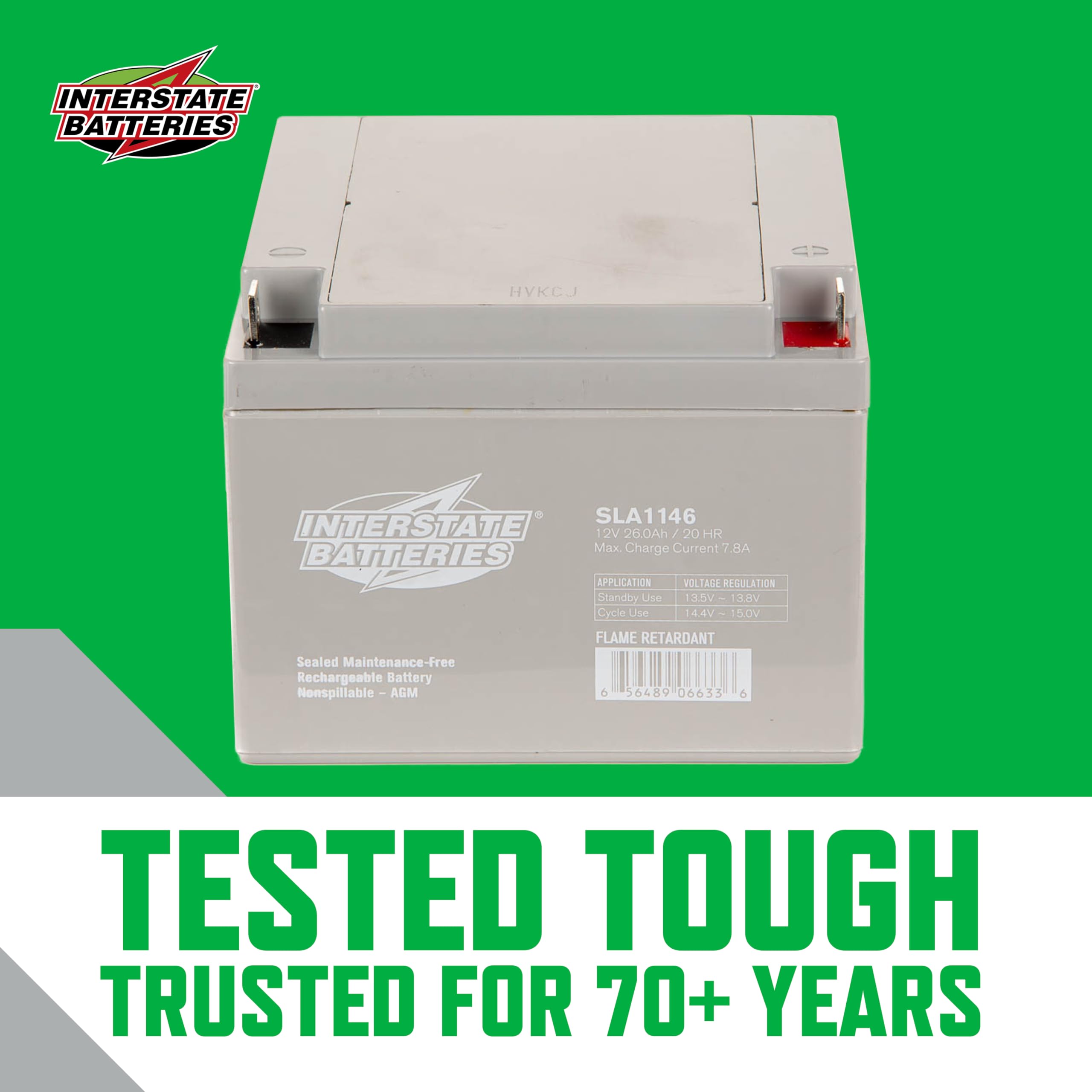 Interstate Batteries 12V 26Ah Battery (Nut & Bolt Terminal) SLA AGM VRLA Rechargeable Replacement for UPS Backup Power, Lawn & Garden, Solar (SLA1146)