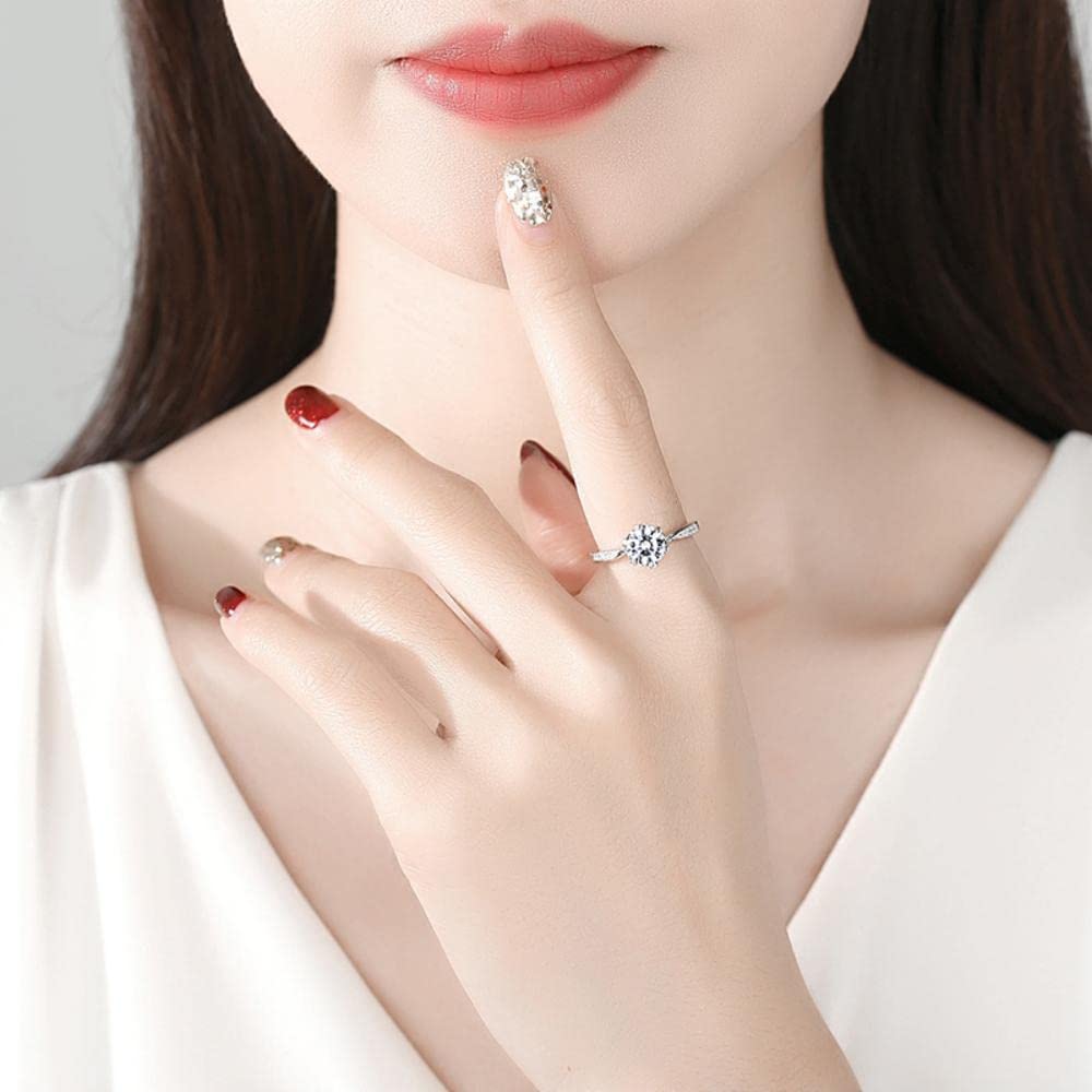 Adjustable Moissanite Ring for Women, Wedding Band 925 Sterling Silver with 18K Gold Plated Lab Created Simulated Diamond Ring, Promise Engagement Rings (2CT Half mountain river)