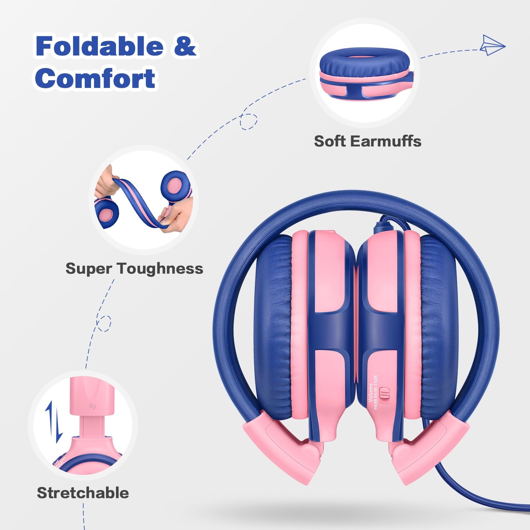 SIMOLIO 2 Pack Headphones for Kids with Mic, 75dB/85dB/94dB Safe Volume Limit, Wired School Headphones for Girls Boys Children Tablet Laptop Travel with Audio Share Function (Mint,Pink)