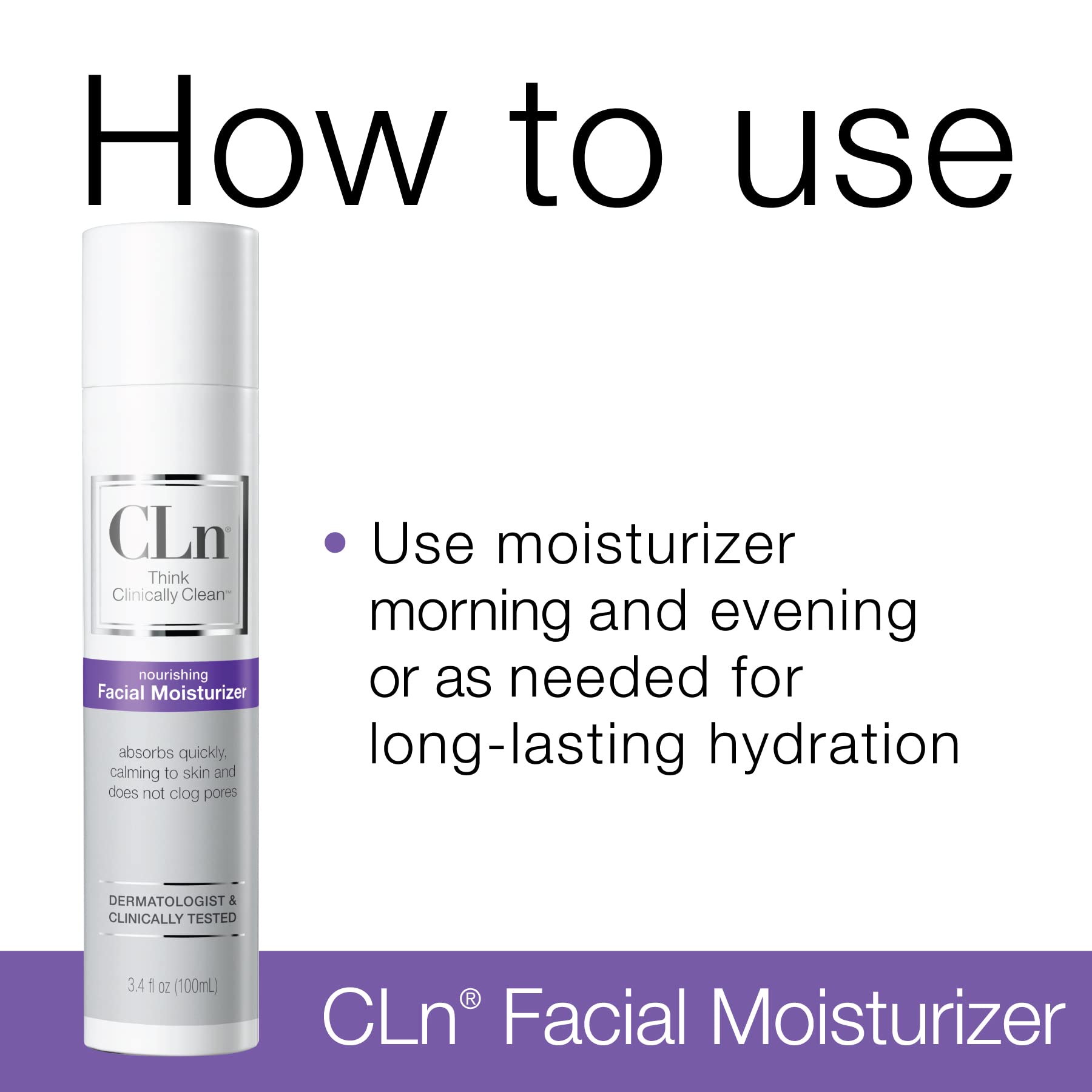 CLn® Facial Moisturizer - Soothes & Calms Skin, Helps Reduce Appearance of Redness, Locks in Moisture without Clogging Pores, Dermatologist & Clinically Tested, 3.4 oz.