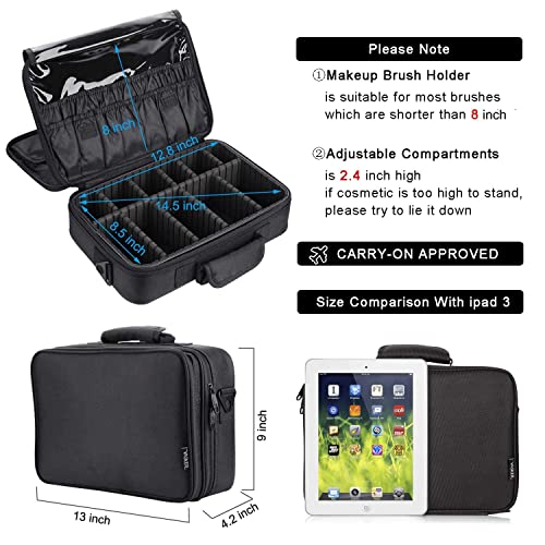 VASKER Makeup Travel Organizer Large Makeup Bag Professional Makeup Train Case Travel Cosmetic Organizer 3 Layers Waterproof Portable Makeup Artist Storage Box Adjustable Dividers Gift for Women