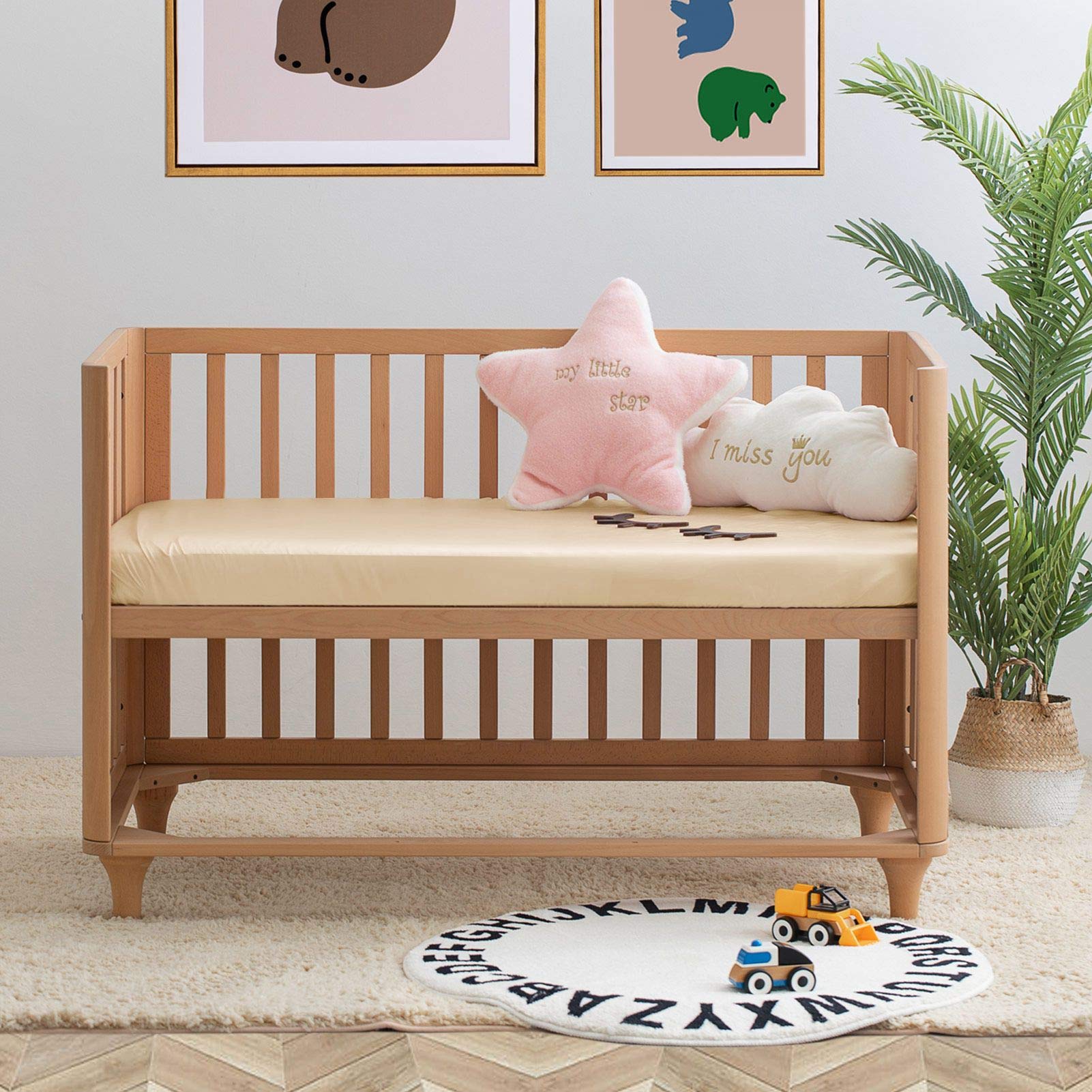 THXSILK Pure Silk Fitted Crib Sheet, Organic Crib Bedding-Ultra Soft, Smooth, 100% Top Grade Mulberry Silk, 28" x 52" x 8" (Champagne#1)