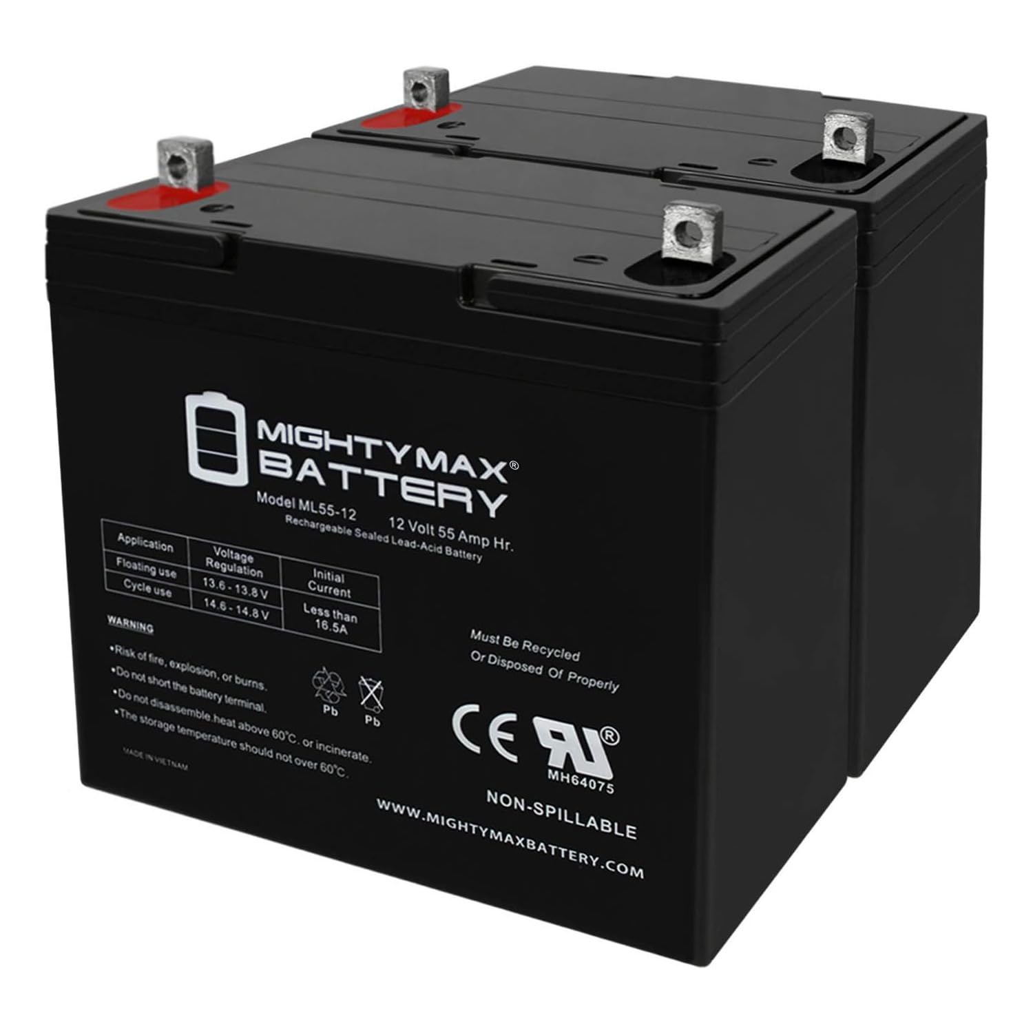 Mighty Max Battery 12V 55Ah Battery Replacement for Pride Jazzy Select HD - 2 Pack