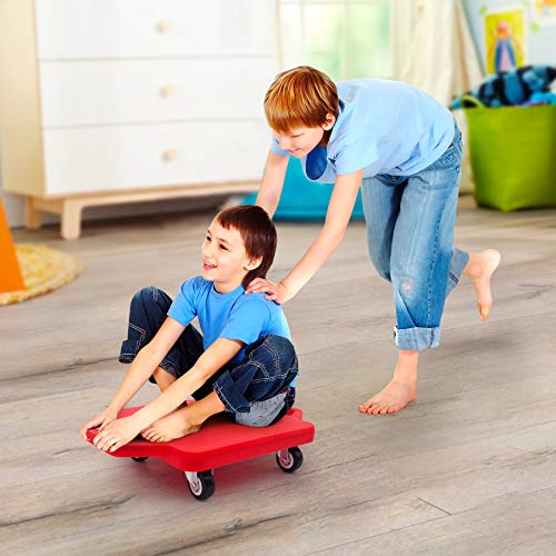 Kids Sitting Scooter Board with Universal Wheels Safety Plastic Scooter for Kids Ages 6-12 Manual Sport Scooters with Handles for Gym Class (Red)