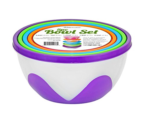 Nested & Stackable Bowl/Food Storage Containers, Silicone Plastic 5 Piece Multi-Purpose Set