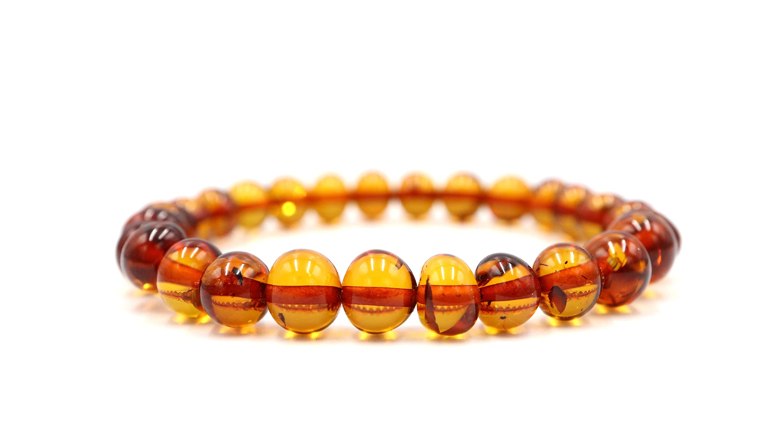 amber-us Baltic Amber Bracelet on Elastic Band Multiple Length Multiple Colors Made from Natural Authentic Round Amber Beads Amber Bracelet (Light Cognac, 7 inch)