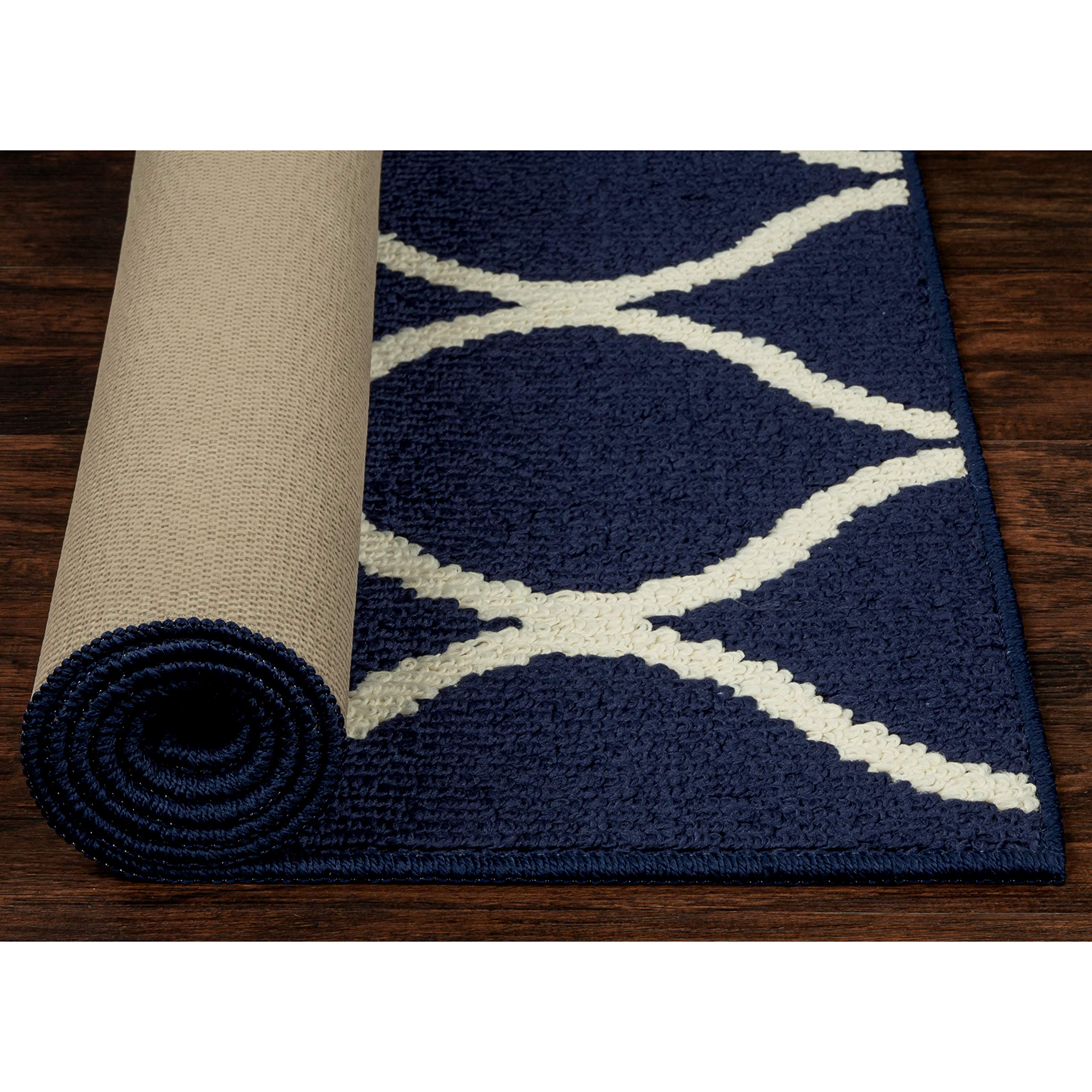 Maples Rugs Rebecca Contemporary Kitchen Rugs Non Skid Accent Area Carpet [Made in USA], 2'6 x 3'10, Navy Blue/White