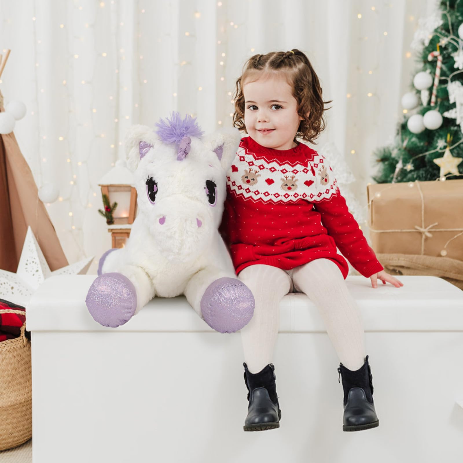 DOLDOA 23.5 inch Cute White Giant Stuffed Unicorn Pillow Plush Animals Unicorn Toy Gift for Girls Kids