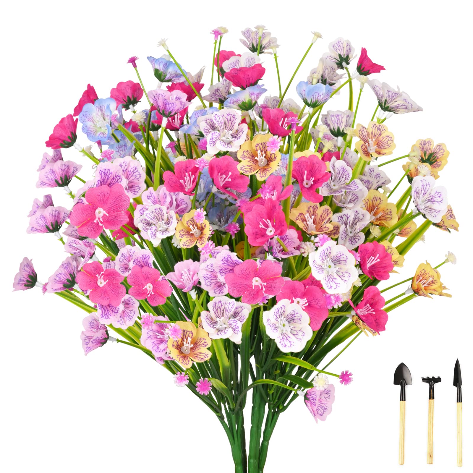 Dolicer 6 Bundles Artificial Flowers Outdoor UV Resistant Outdoor Decoration Faux Plastic Flower in Bulk Faux Plastic Shrubs Fake Flowers No Fade Garden Porch Window Box Home Office Decor, Colorful