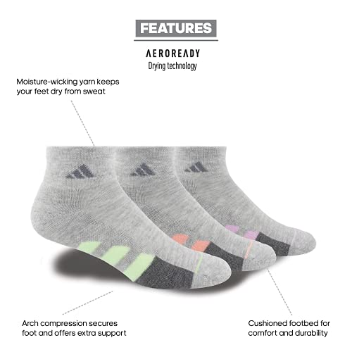 adidas Women's Cushioned Quarter Socks (3-Pair), Black/Clear Onix Grey/Onix Grey, Medium