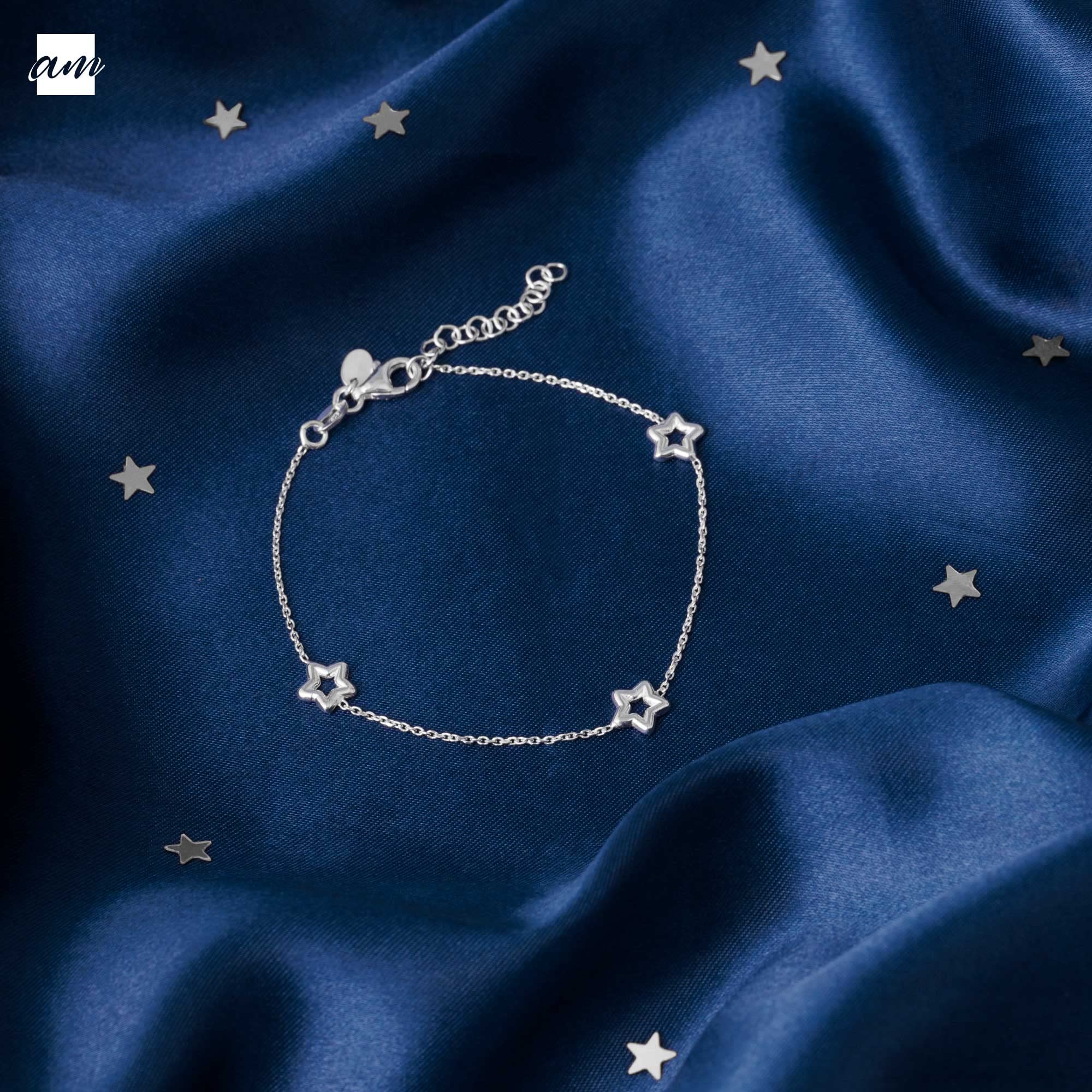 Amberta Women 925 Sterling Silver Celestial Bracelets: Star Silhouettes Bracelet