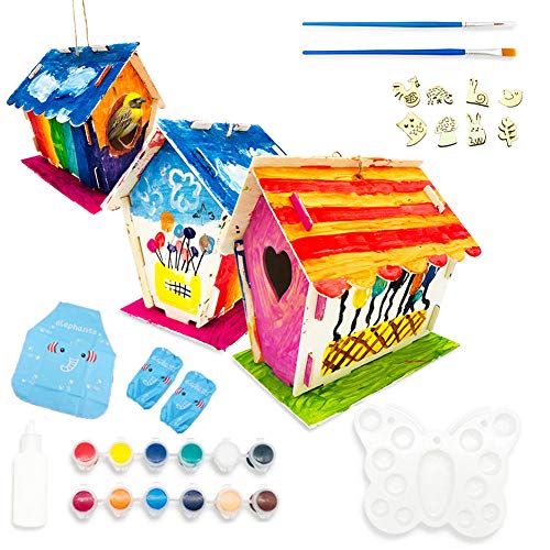 Boviagom DIY Bird House Kit for Kids, Crafts for Kids 2Packďź DIY Wooden Birdhouse Kit Arts and Crafts for Kidsďź Kids Arts and Crafts Ages 3-5, 4-8, 8-12