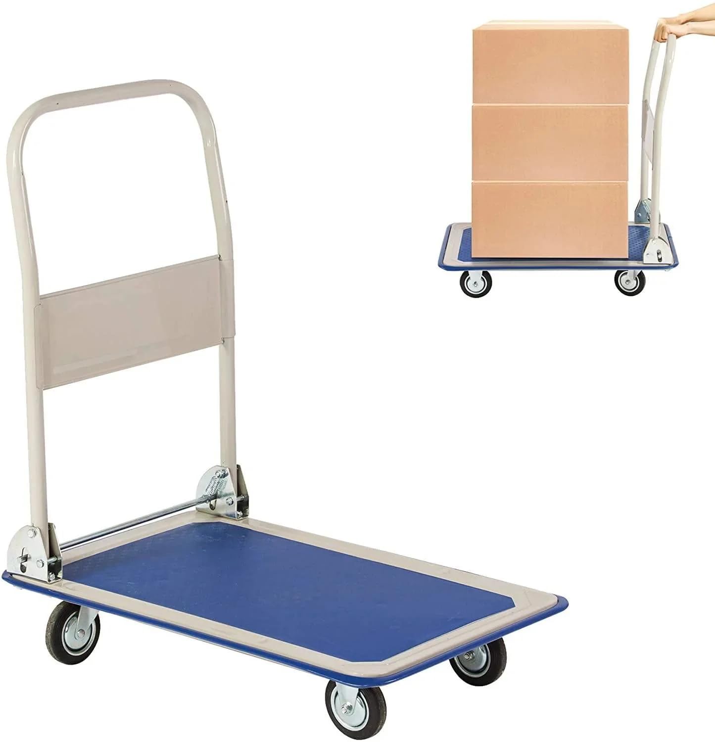 Auroglint-Platform Truck Hand Flatbed Cart Dolly Folding Moving Push Heavy Duty Rolling Cart with 4 Wheels, 330 lbs Weight Capacity