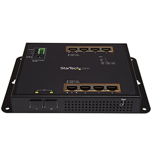 StarTech.com Industrial 8 Port Gigabit PoE+ Switch w/2 SFP MSA Slots - 30W - Layer/L2 Switch Hardened GbE Managed - Rugged High Power Gigabit Ethernet Network Switch IP-30/-40 C to 75 C, TAA