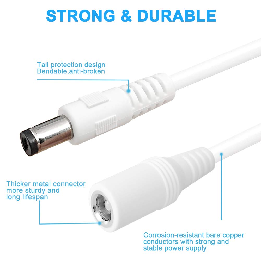 SIOCEN【2-Pack DC Power Extension Cable 13ft 5.5mm x 2.1mm 12V DC Security Camera Extension Cord Male to Female for CCTV Indoor,Standalone LED Strip,DC Power Supply Adapter Extender Cable