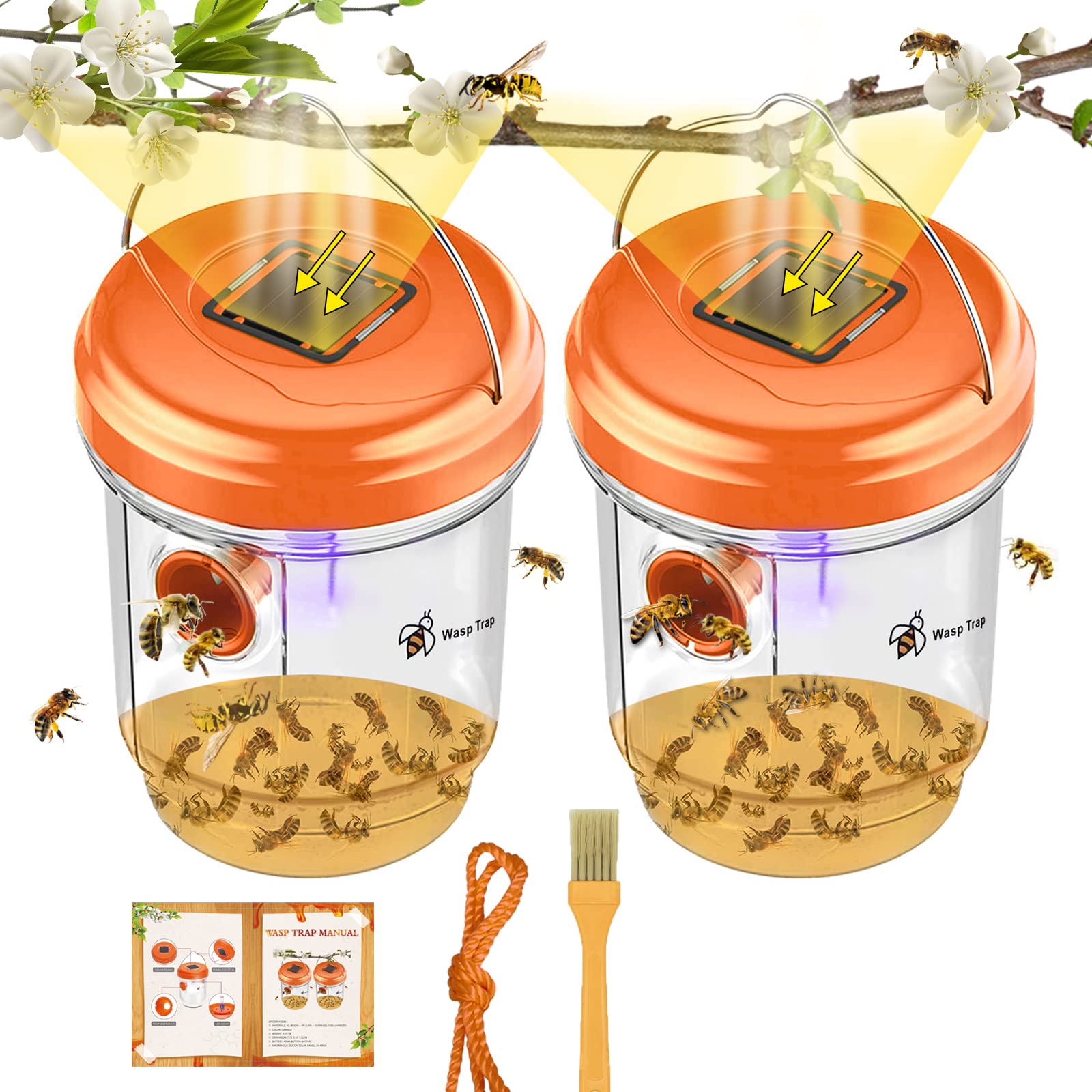 Auronp Wasp Trap Outdoor Hanging,2 Pack Wasp Trap,Yellow Jacket Trap,Carpenter Bee Traps for Outside, Reusable Hornet Trap,Bee Trap for Outdoors