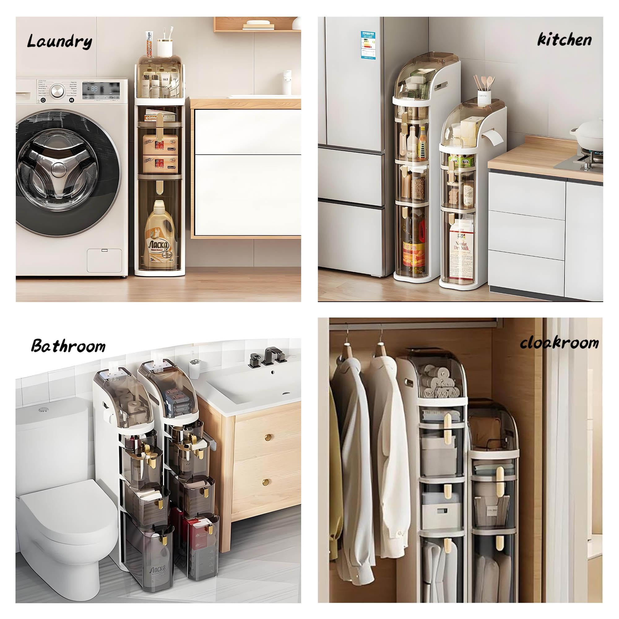 Bathroom Cabinet/Slit Storage Cabinet /Organizing Rack For Bathroom ,Bathroom Floor Storage Cabinet Narrow For Laundry Room/Kitchen/Bedside/Wardrobe/Sofa Side/Balcon,Narrow Four Tier Cabinet (4 Tier)