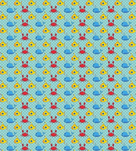 Ambesonne Yellow Submarine Duvet Cover Sets, Underwater Life Theme Pattern Submarines Whales and Crabs Print, Bedding Set with 2 Duvet Covers & 4 Pillowcases, 2 Pack Queen Size, Aqua and Mustard