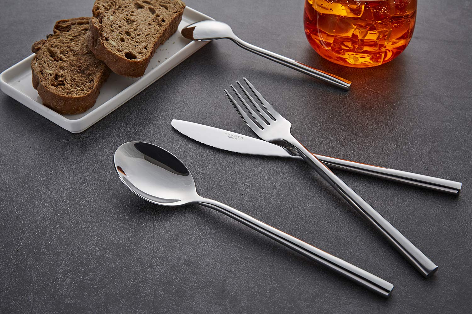 Annova Silverware Set 24 PCS Set Forged Premium Stainless Steel/Flatware - 6 x Dinner Forks, 6 x Dinner Knives, 6 x Dinner Spoons, 6 x Dessert Spoons - Service for 6
