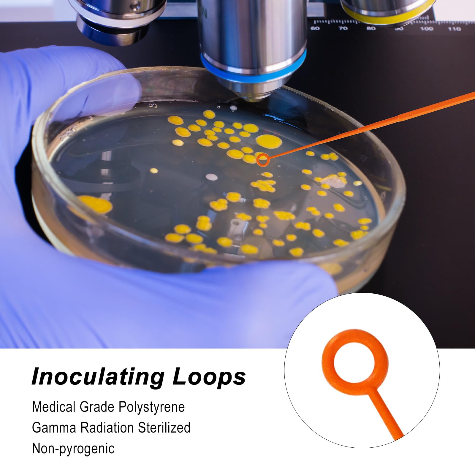 Biologix 25Pcs 10ul Disposable Inoculating Loop, Gamma Sterile Plastic Sampling Rod, Orange Polypropylene Inoculation Tool for Cell Biology and Scientific Lab Supplies, Aseptic Reusable Package