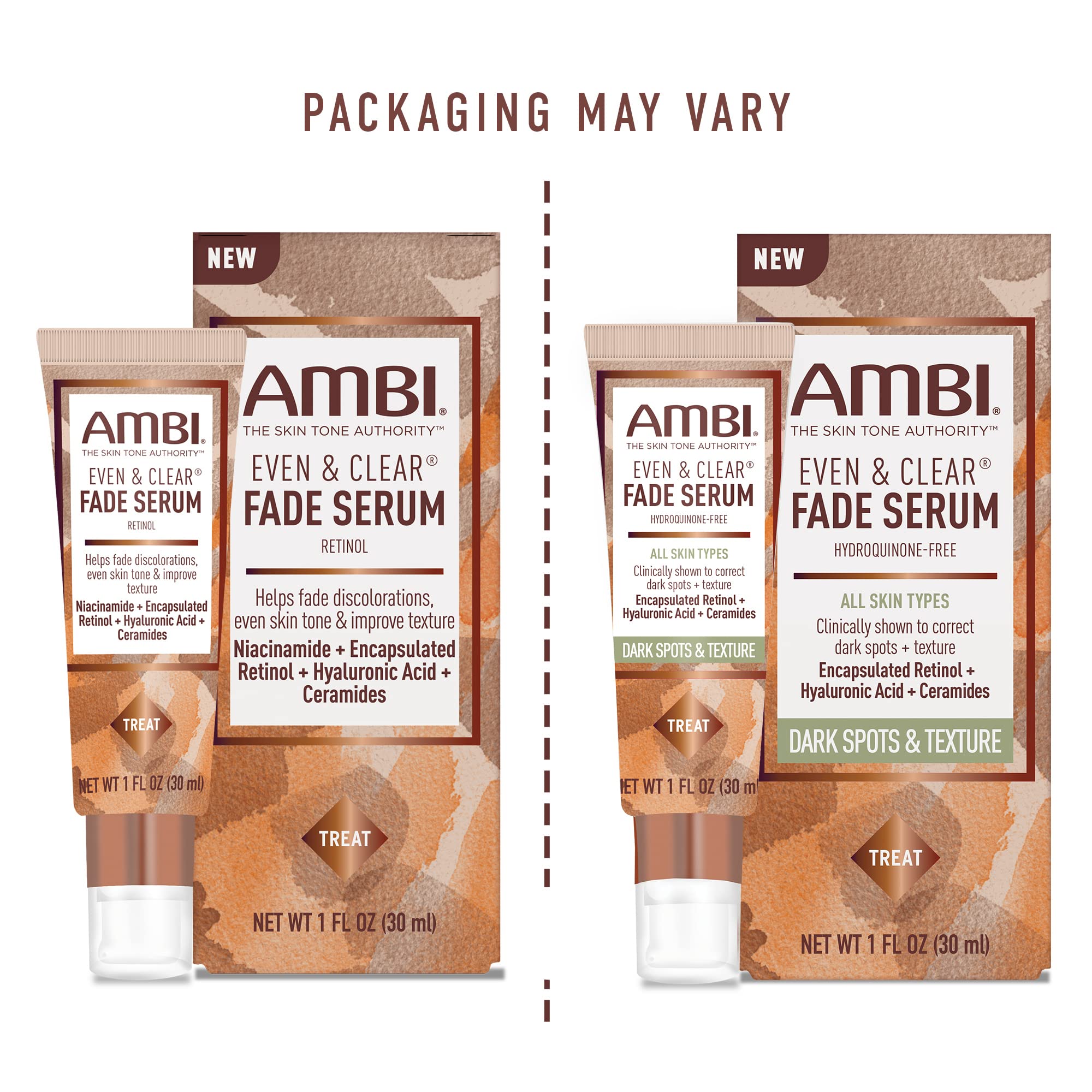 Ambi Even & Clear Fade Serum, Hyperpigmentation Treatment, Hydroquinone-free, Dark Spot Corrector, Results In As Little As 4 Weeks, Retinol, Hyaluronic Acid, Niacinamide, Ceramides, 1 Fl Oz