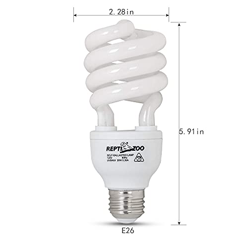 REPTIZOO Energy Saving Lamps UVB Bulb,Spiral Compact 26 Watts UVB 10.0 Reptile Light Bulb Fit for Desert Type Reptile/Snake/Lizard/Insect/Leopard Tortoise