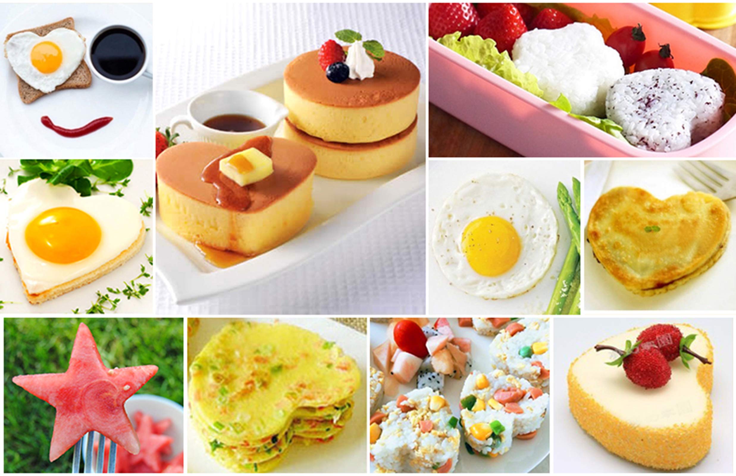 Egg Pancake Rings,8pcs Different Shaper Fried Egg Molds,Stainless Steel Omelette Frying Cooking Tools Kitchen Accessories Gadget Rings,with a Silicone Pastry Brush and a Yolk separator,Set of 10