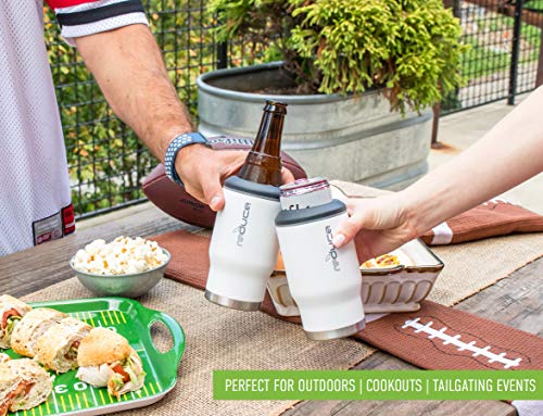 Reduce Can Cooler - 4-in-1 Stainless Steel Can Holder & Beer Bottle Holder, 4 Hours Cold - The Drink Cooler For 12oz Slim Cans, Regular Cans, Bottles & Mixed Drinks - Glacier & Dark Web, Opaque Gloss