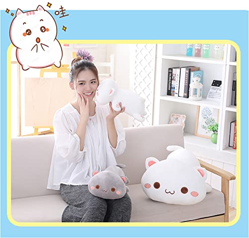 Cute Kitten Plush Toy Stuffed Animal Pet Kitty Soft Anime Cat Plush Pillow,Plush cat Doll Pillow Toys Children's (White)