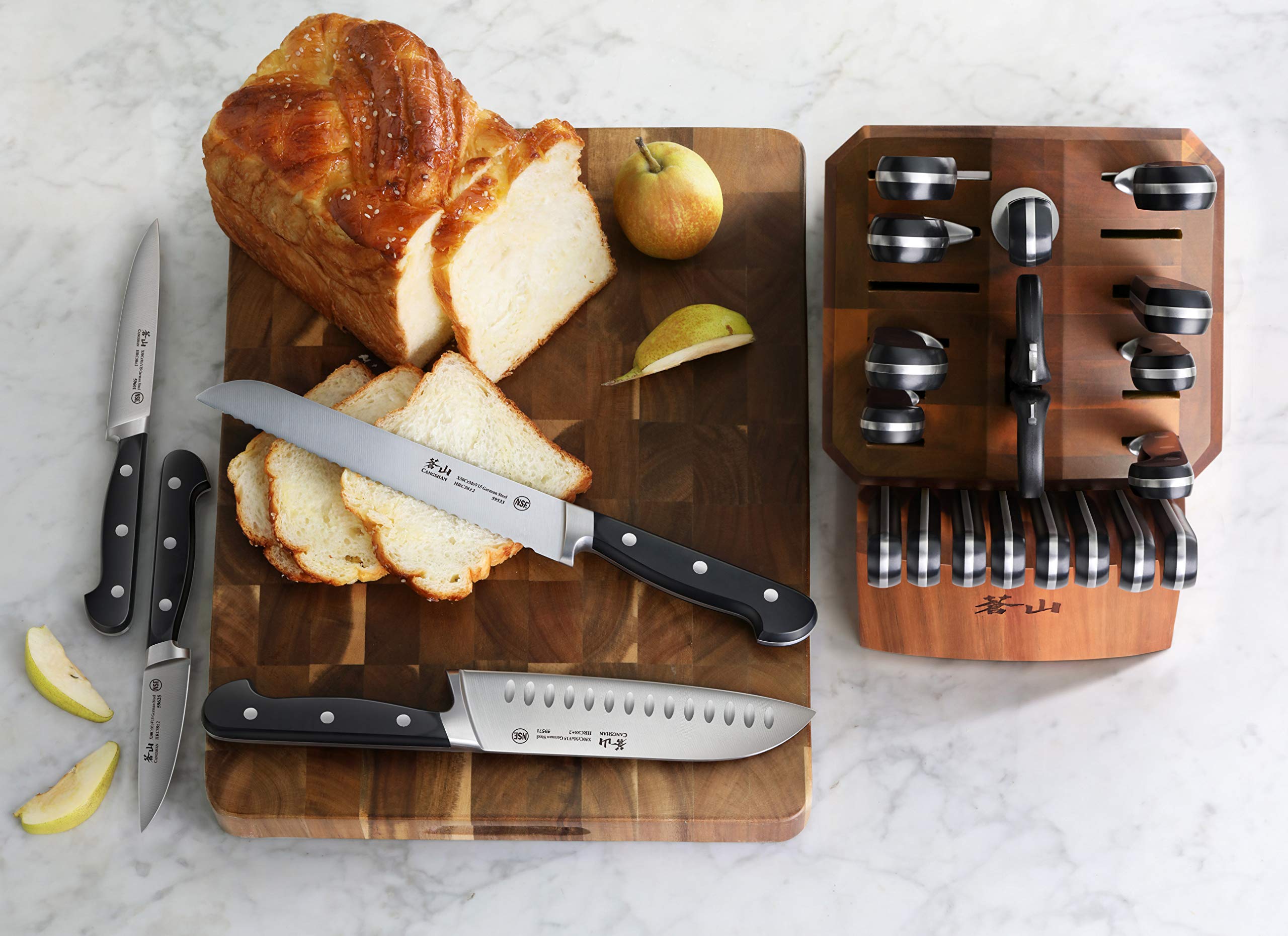Cangshan V2 Series 1024128 German Steel Forged 23-Piece Knife Block Set, Acacia