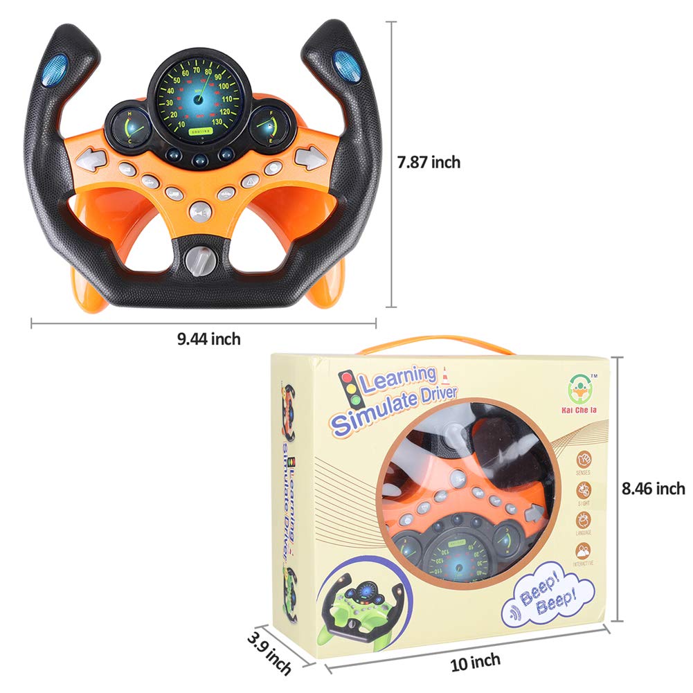 Coherny Steering Wheel Toy Driving Controller Portable Driving Copilot Toy Educational Sounding Toy Gift Driving Wheel with Music for Kids (Orange)