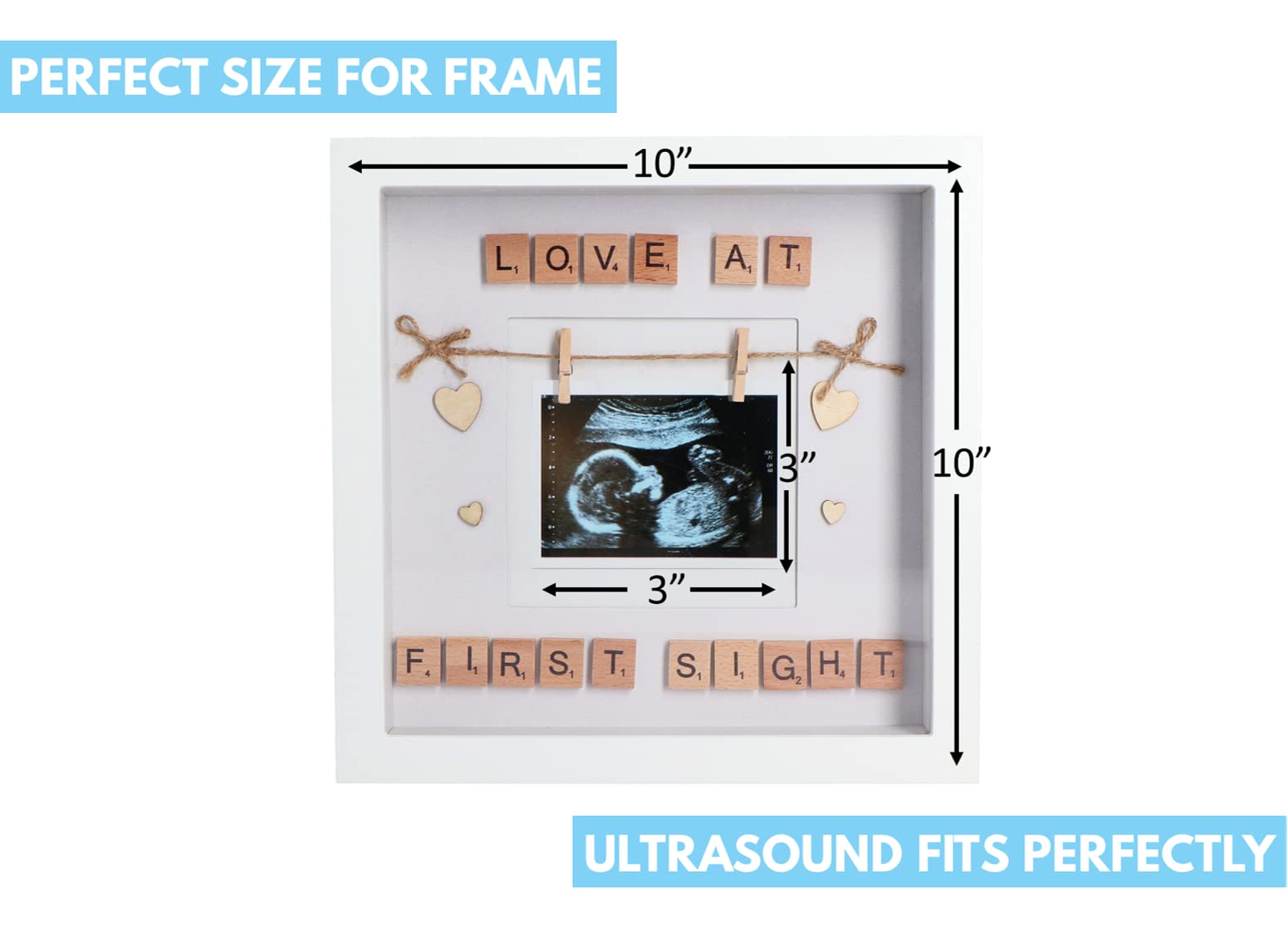 boom moments Sonogram Picture Frame | Scrabble Style Letters | Keepsake Baby Ultrasound Frame | Best Baby Announcement | Love at First Sight (10 x 10 Inches)
