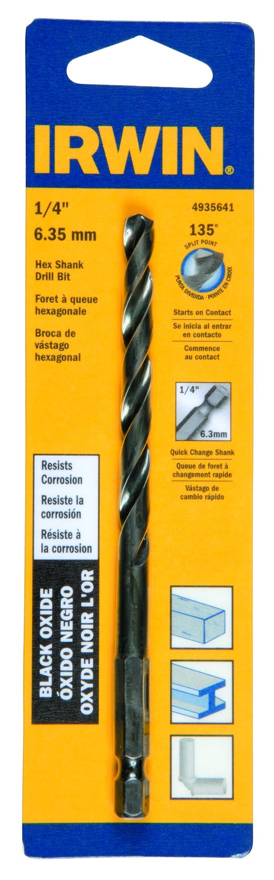Irwin Tools 4935641 Oxide Hex Shank Drill Bit, 1/4-Inch, Black