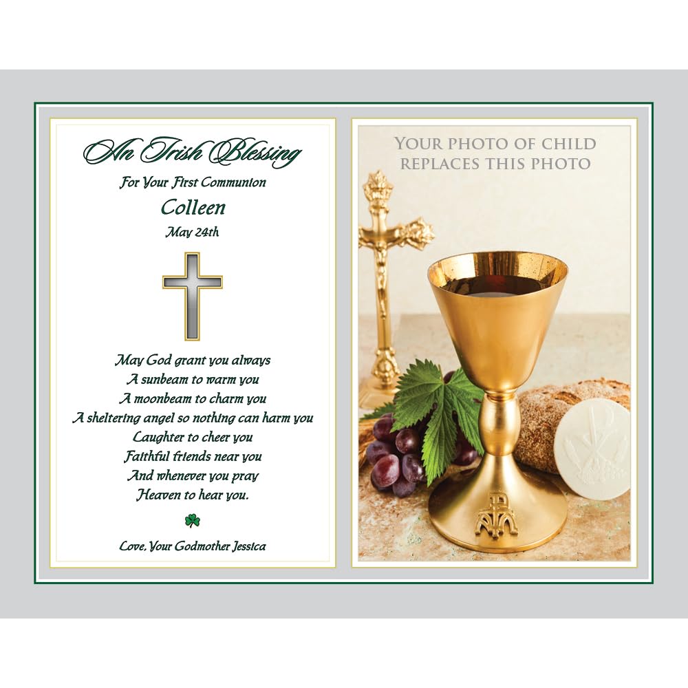 Poetry Gifts First Communion for Girl or Boy, Irish Blessing 8x10 Inch Print Personalized with Name and Photo You Add
