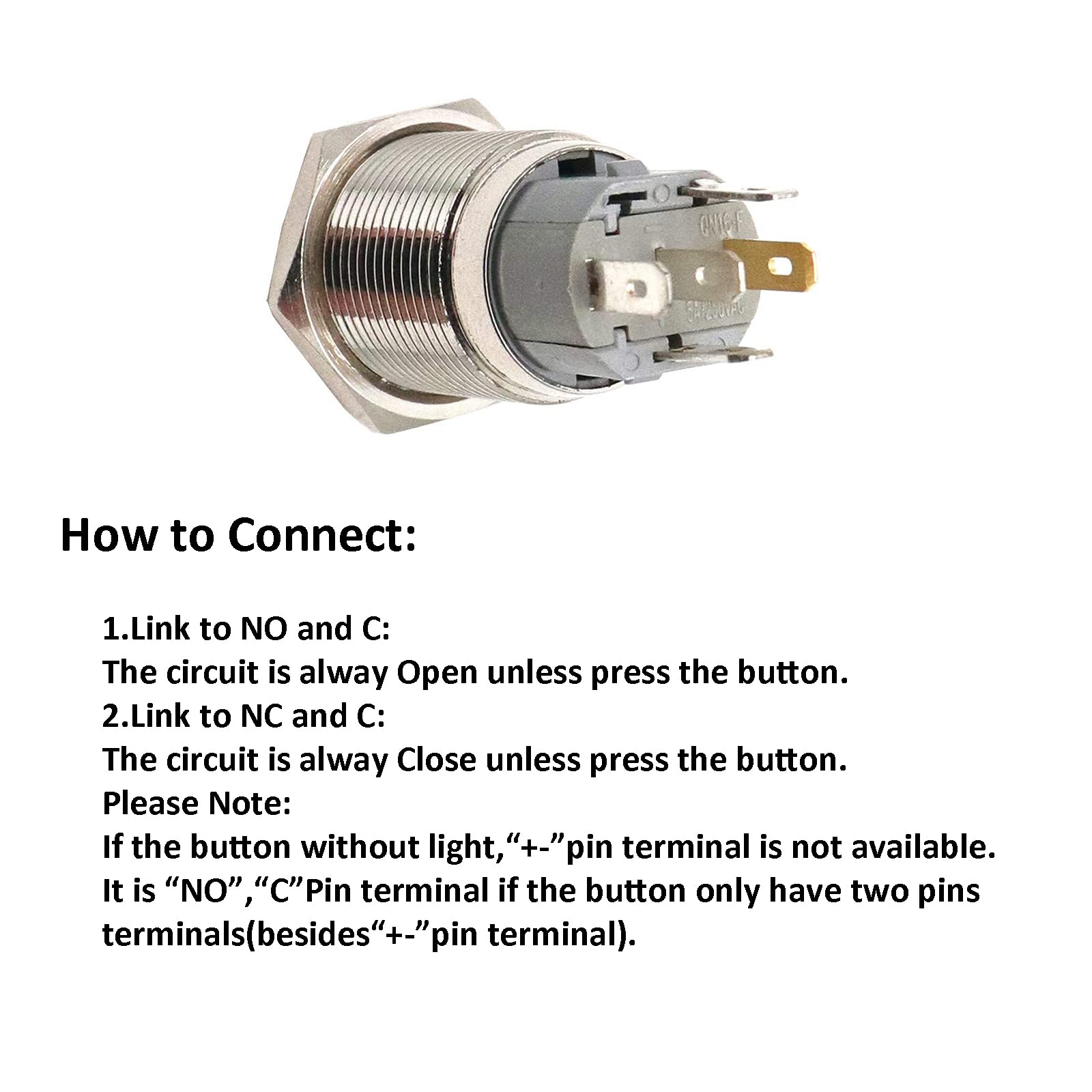 Sydien 1Pc 110V-220V 3A Latching/Self-Locking Push Button Switch with Wire Connector Socket Plug for 16mm /0.63" Mounting Hole