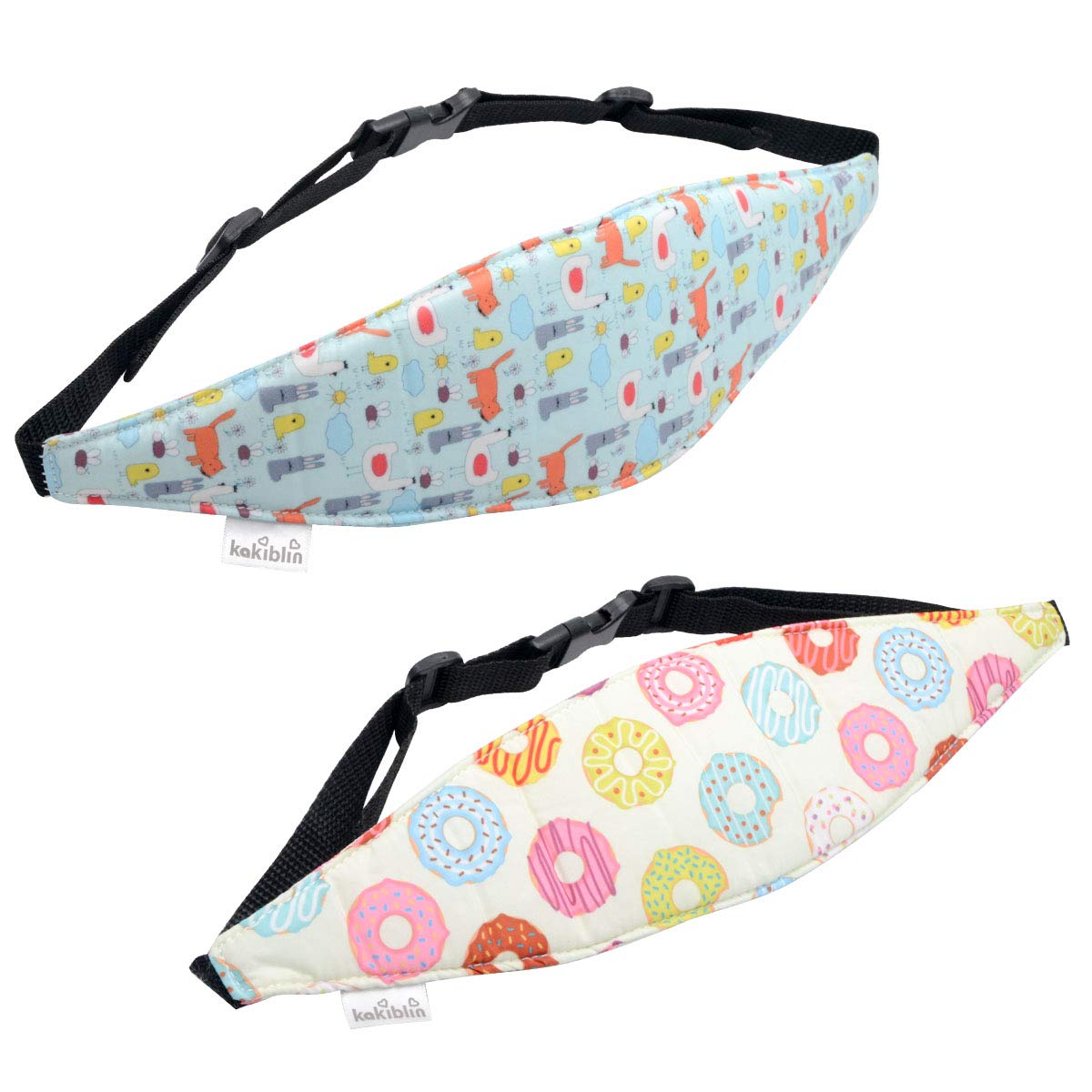 MASO 2Pcs Baby Car Seat Head Support, Car Seat Neck Relief and Head Support Band, Toddler Car Seat/Stroller Adjustable Sleep Positioner, Offers Safety and Protection for Kids(Animal&Donut)